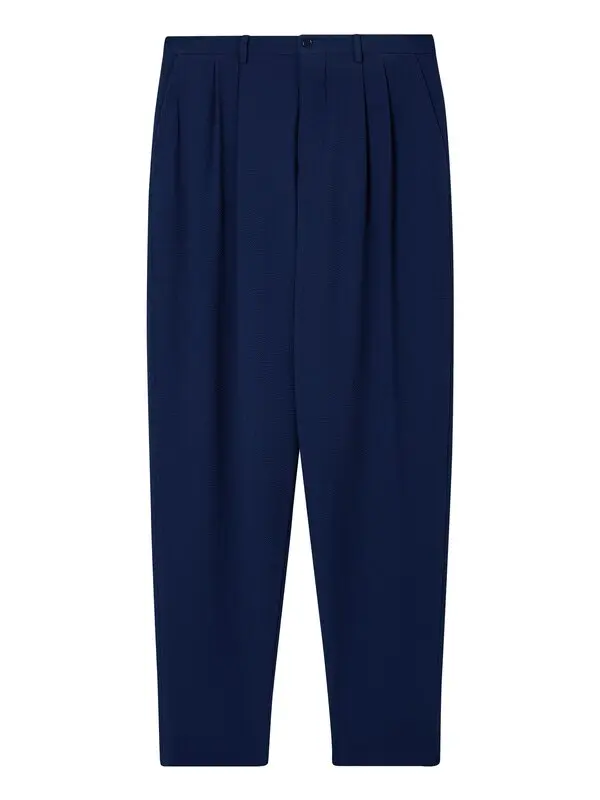 Giorgio Armani Stretch Wool Seersucker Double-pleat Trousers - Blue