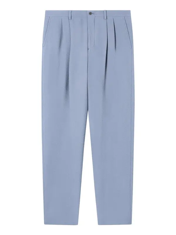 Giorgio Armani Stretch Wool Seersucker Double-pleat Trousers - Grey