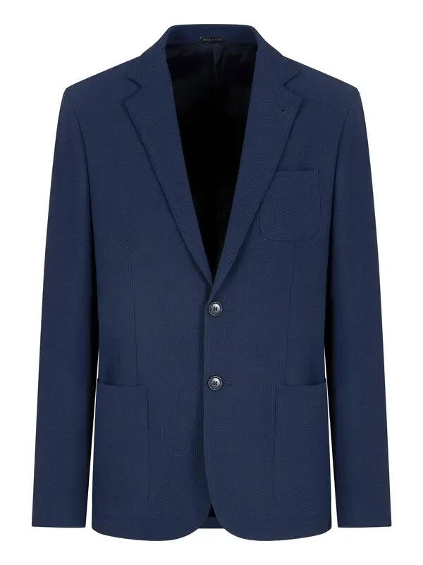 Giorgio Armani Asv Upton Line Single-breasted Jacket In Seersucker Virgin Wool - Blue