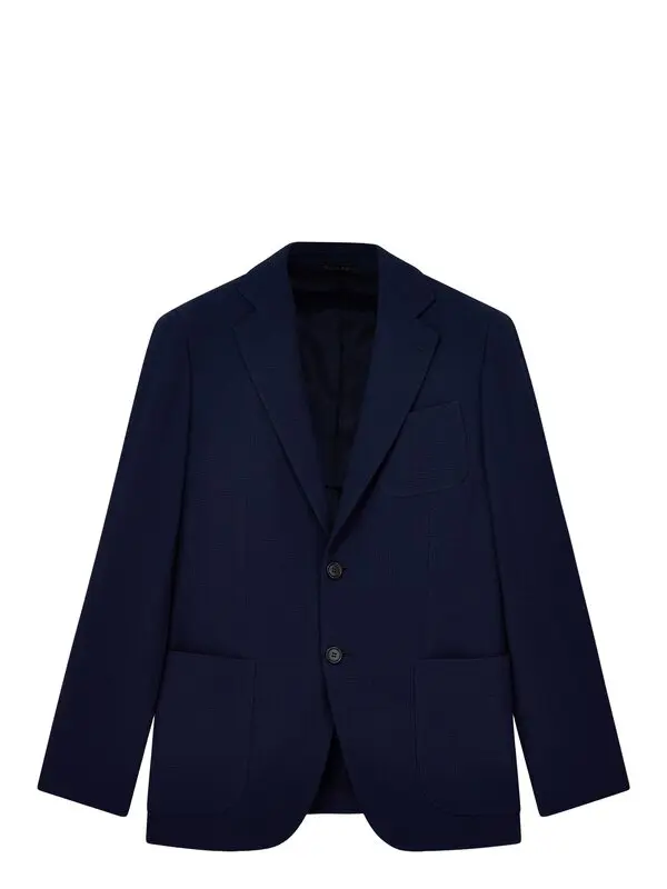 Giorgio Armani Asv Upton Line Single-breasted Jacket In Seersucker Virgin Wool - Blue