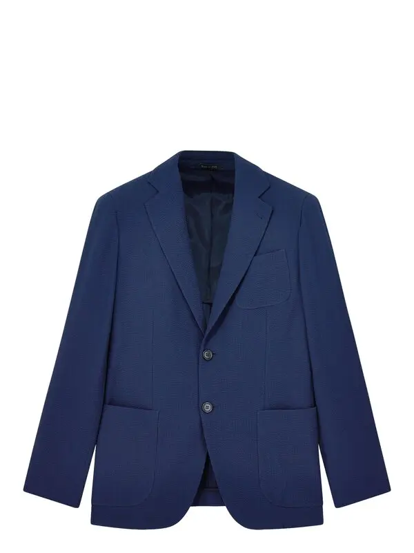 Giorgio Armani Asv Upton Line Single-breasted Jacket In Seersucker Virgin Wool - Blue
