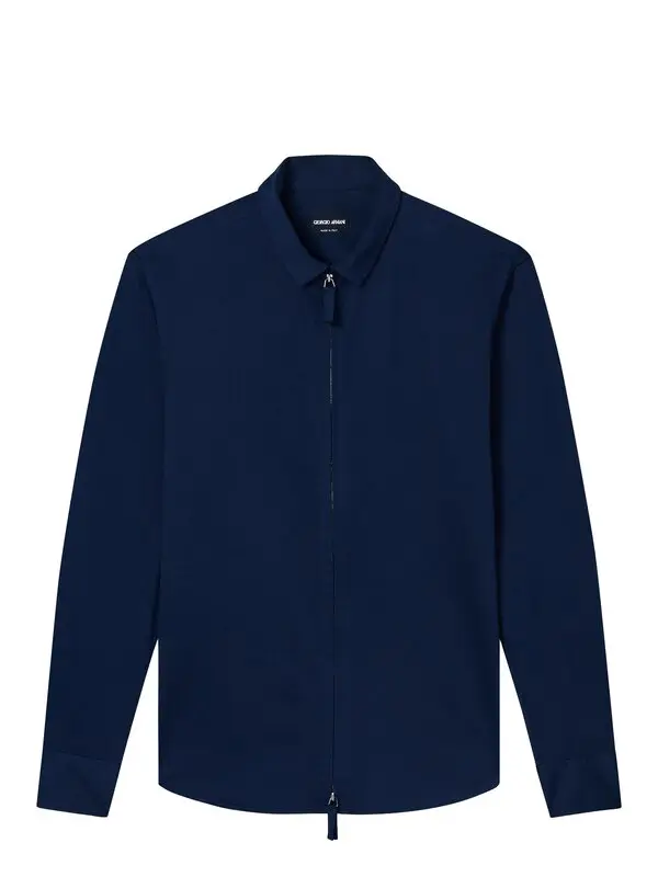 Giorgio Armani Pure Cotton-jersey Zip-up Shirt - Blue