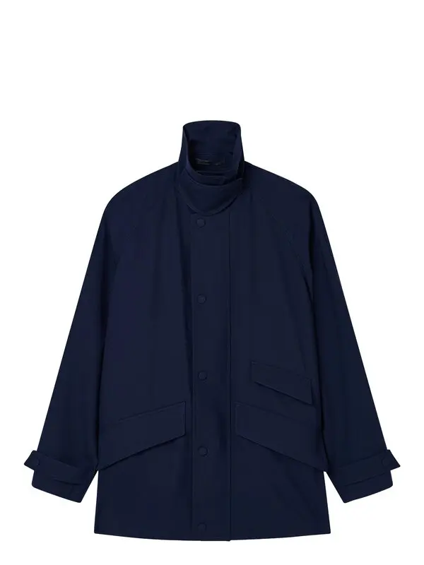Giorgio Armani Wool And Silk Canvas Pea Coat - Navy Blue