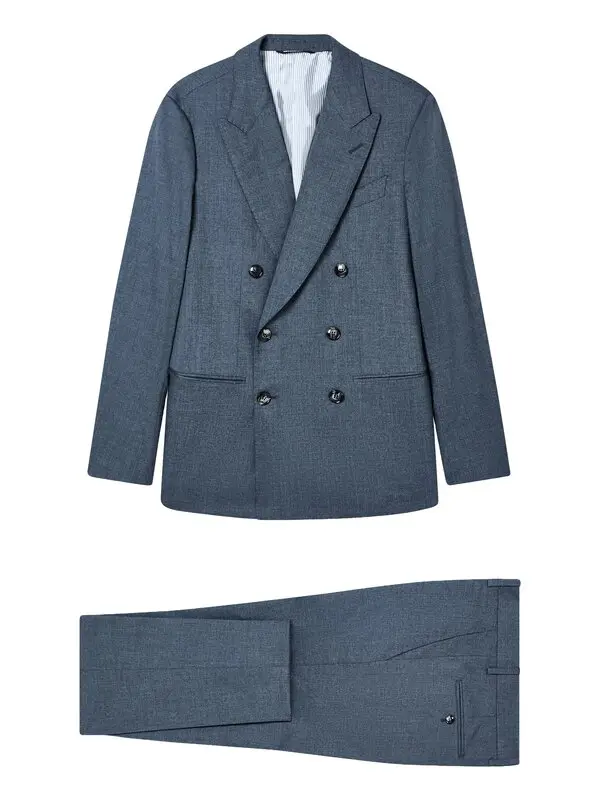 Giorgio Armani Napoli Line Double-breasted Suit In Mélange Cashmere And Silk - Grey