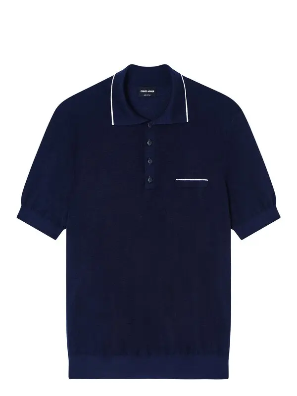 Giorgio Armani Polo Shirt In Cashmere And Silk - Navy_blue