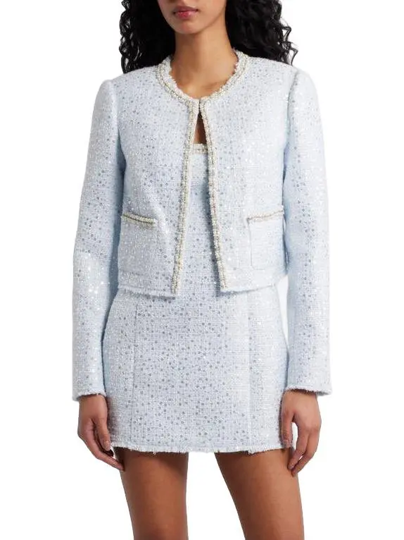 LoveShackFancy Kelli Sequin Embellished Tweed Crop Jacket - Country Air