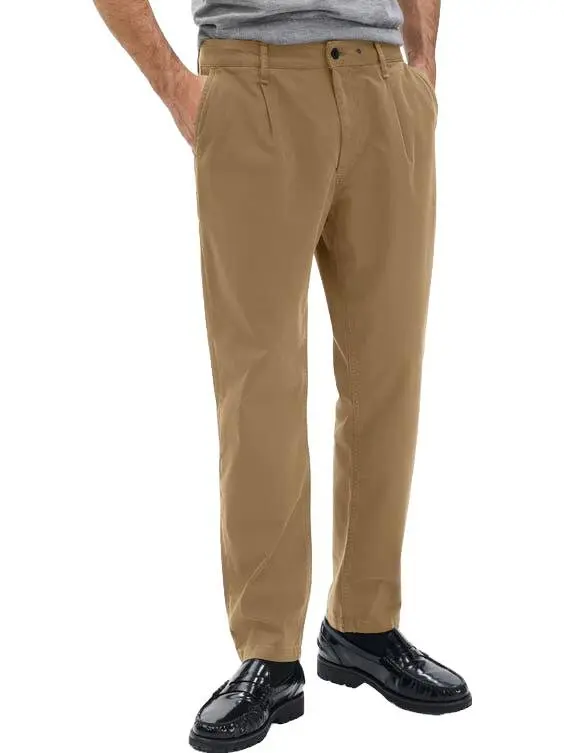 Rag & Bone Evan Trim Fit Pleated Stretch Cotton Chinos - Bark