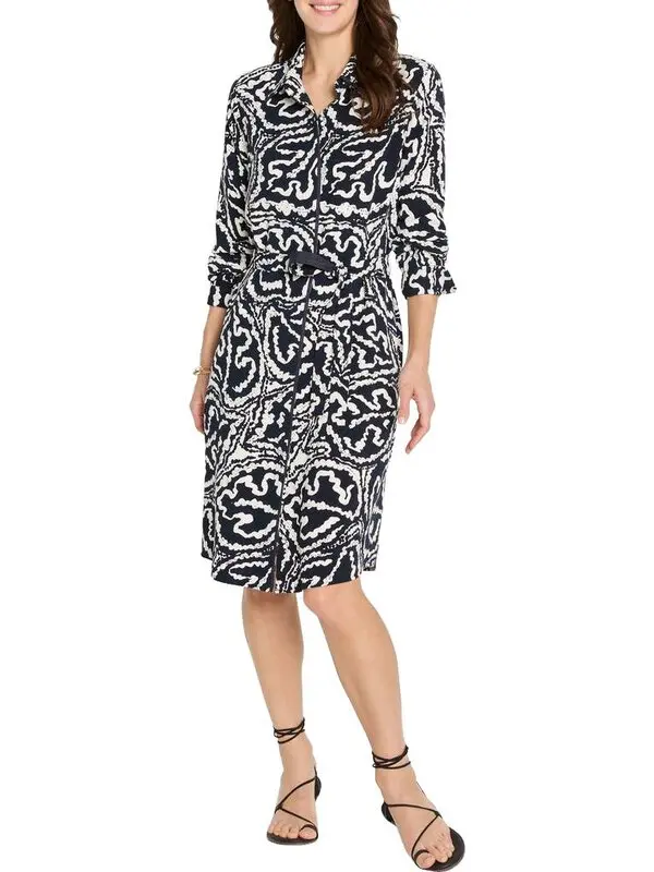 NIC+ZOE Indigo Leaf Double Crepe Shirtdress - Indigo Multi