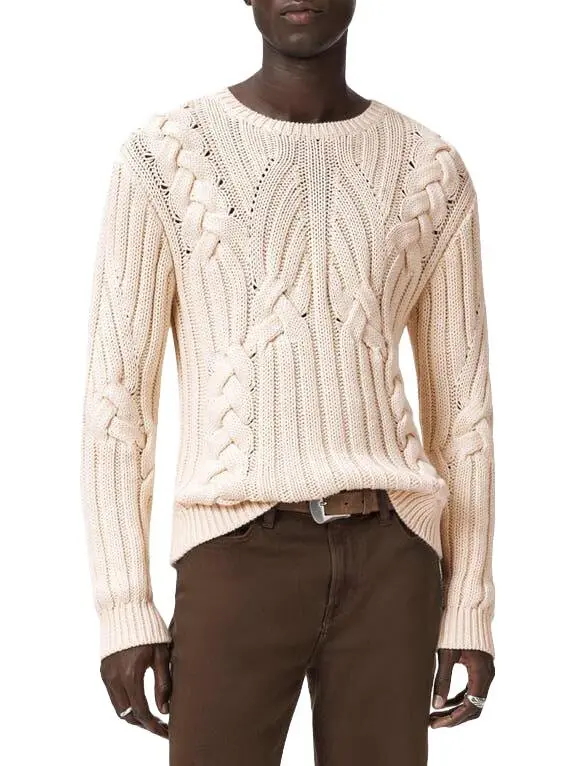John Varvatos Dauphine Cabled Cotton Crewneck Sweater - Egg Shell