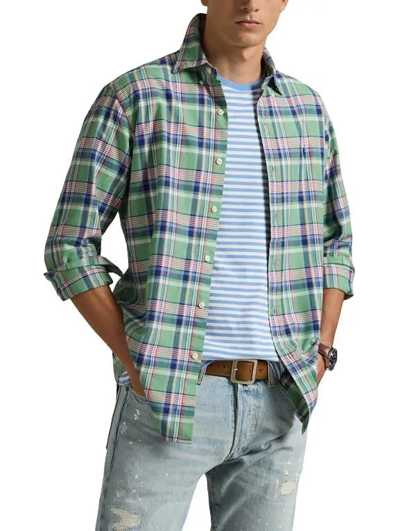 Polo Ralph Lauren Classic Fit Plaid Cotton Button-down Oxford Shirt - 7060c Green Pink Multi