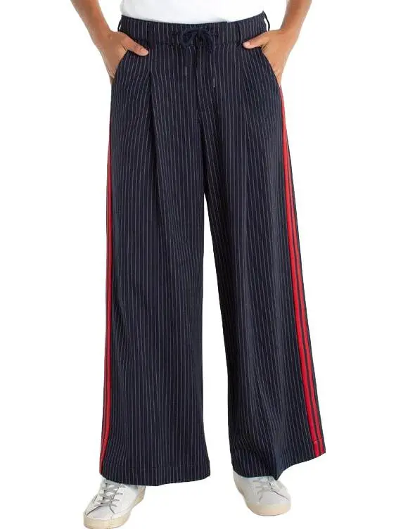 LIVERPOOL Pinstripe Pleated Drawstring Pants - Deep Midnight Stripe