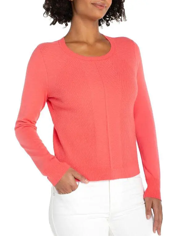 LIVERPOOL Mixed Stitch Crewneck Sweater - Sunset Coral