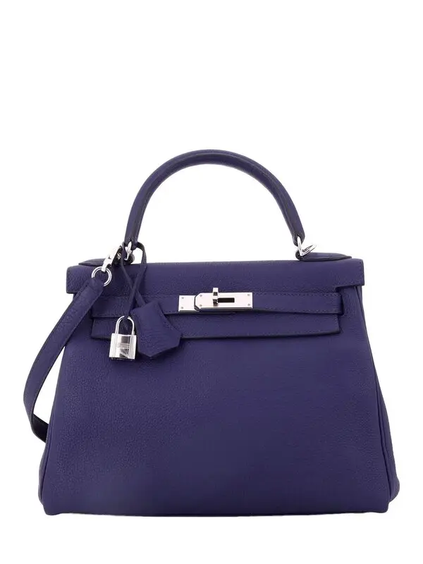 HERMES Kelly Handbag Blue Togo With Palladium Hardware 28 - Bleu Encre
