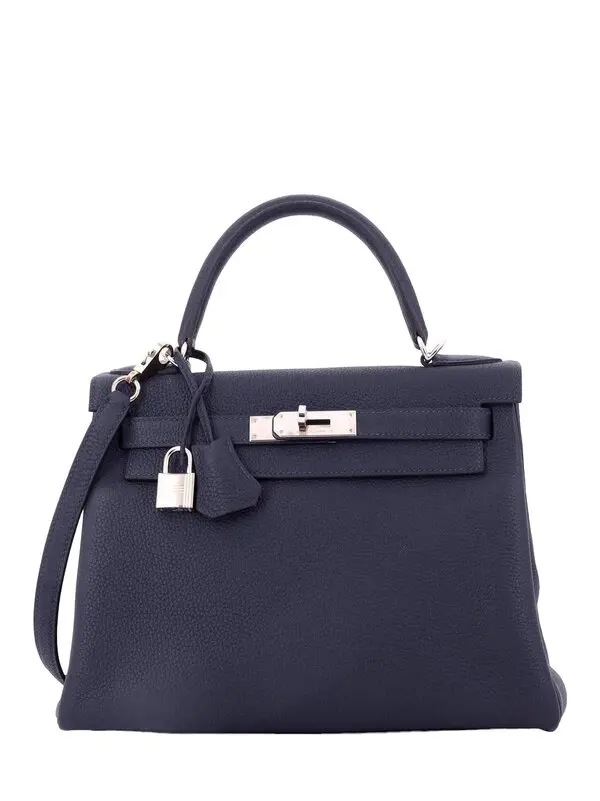 HERMES Kelly Handbag Blue Togo With Palladium Hardware 28 - Bleu Nuit