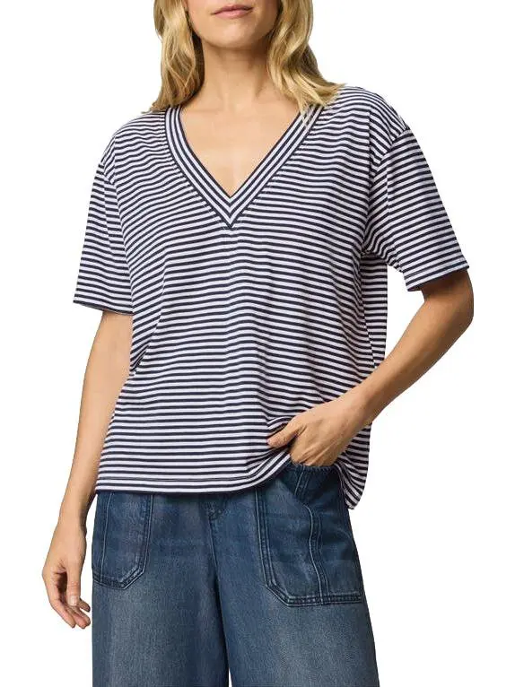 Splendid Kacey Stripe V-neck T-shirt - Navy Blue/white