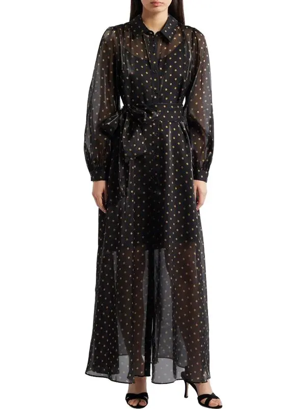 Julia Jordan Polka Dot Sheer Shirt Dress - Black Gold