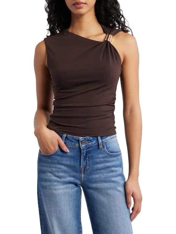 Mango Asymmetric Sleeveless Top - Brown
