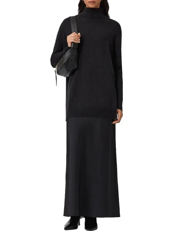 ALLSAINTS Juno Long Sleeve 2-in-1 Sweater & Slipdress - Shadow Black