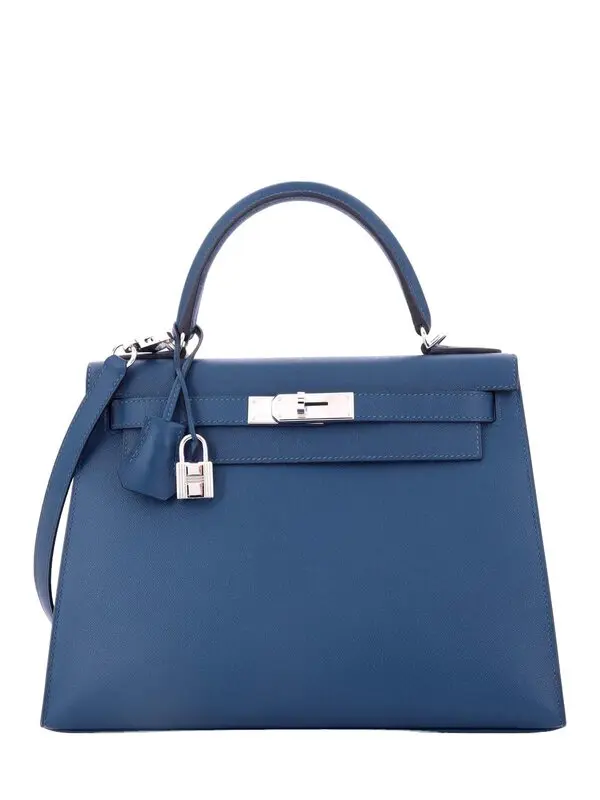 HERMES Kelly Handbag Blue Madame With Palladium Hardware 28 - Deep Blue