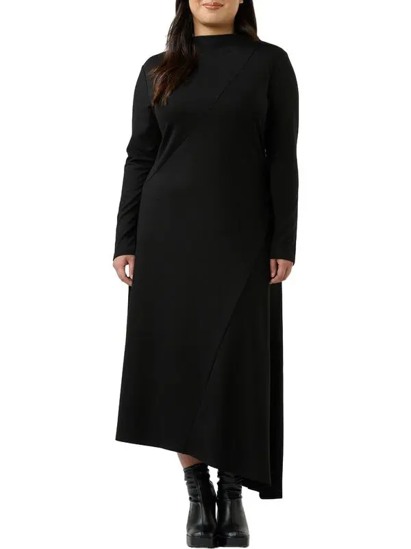 ESTELLE Abagail Asymmetric Hem Midi Sweater Dress - Black