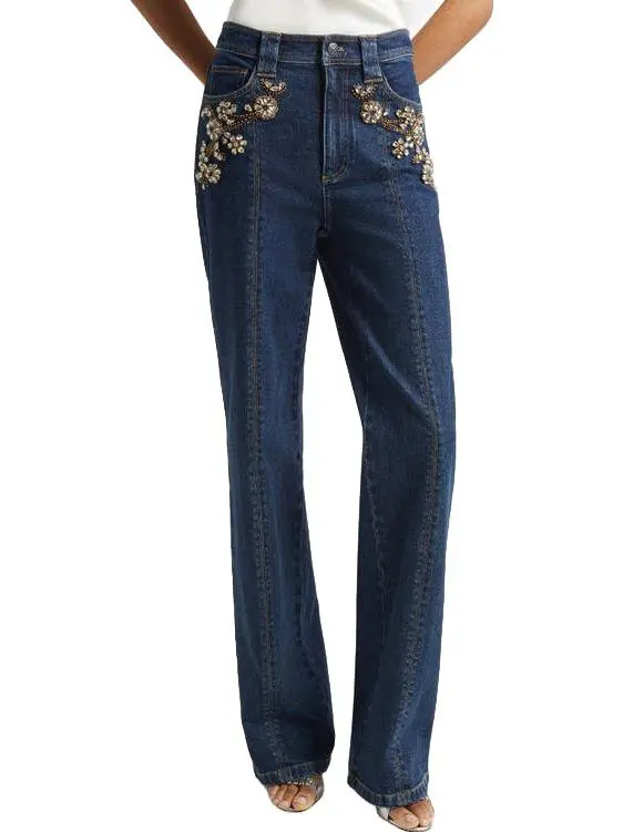 Cinq À Sept Crystal Ivy Embellished Straight Leg Jeans - Fontaine Multi