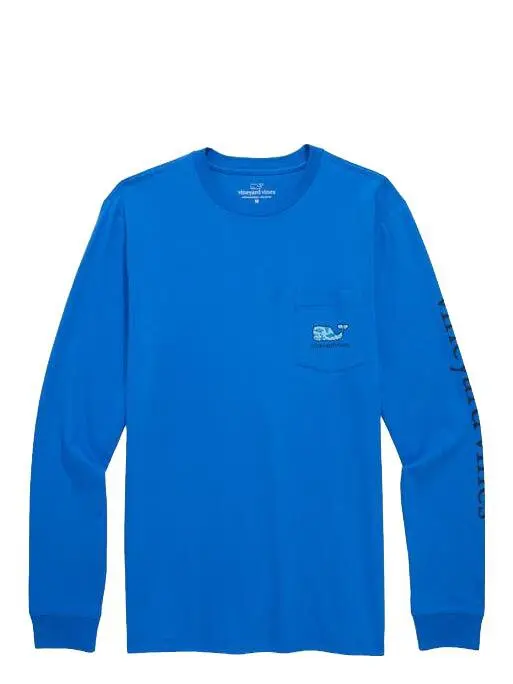 Vineyard Vines Rippled Fish Whale Fill Long Sleeve Pocket Graphic T-shirt - Tide Blue