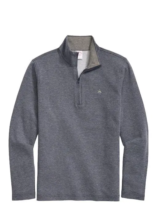 Brooks Brothers Heathered Piqué Half Zip Pullover - Navy Blue