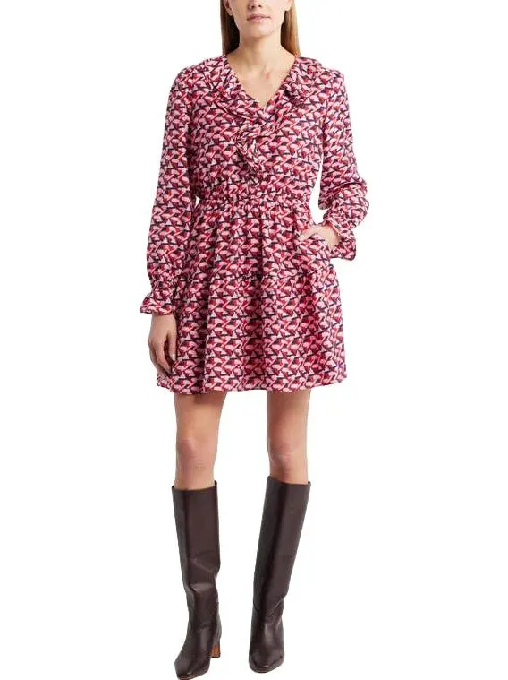 Caslon Ruffle Long-sleeve Tiered Minidress - Red- Pink Rae Geo