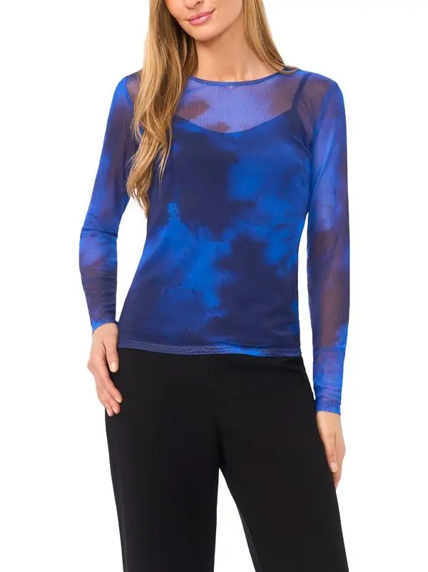 Halogen Dye Long Sleeve Mesh Shirt - Opulant Blue