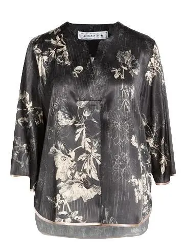 SHIRTAPORTER Floral-print Satin Top - Black