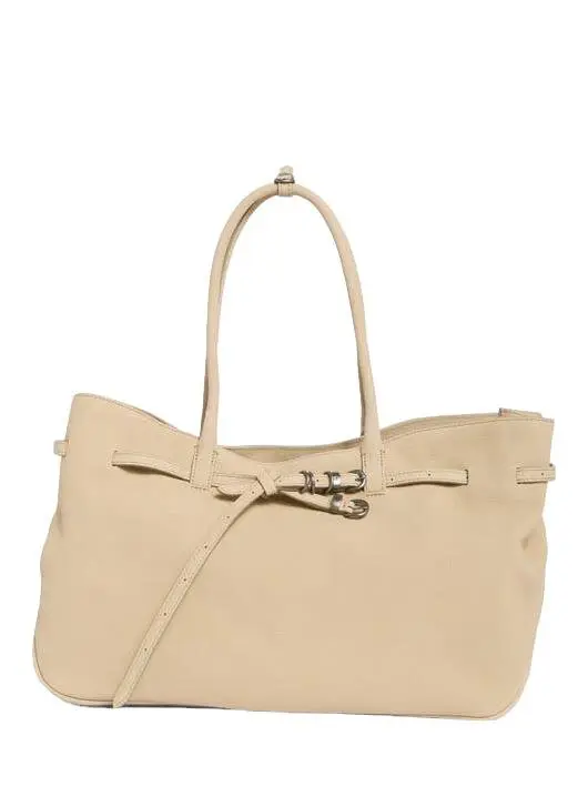 MARGESHERWOOD Grandma Large Buckle Suede Shoulder Bag - Beige Nubuck