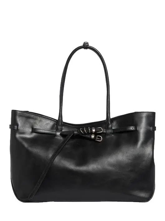 MARGESHERWOOD Grandma Large Buckle Suede Shoulder Bag - Black Pull-up