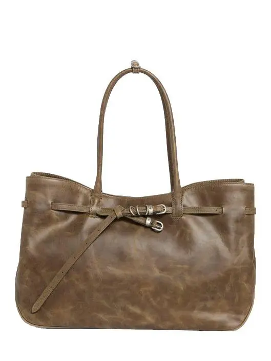 MARGESHERWOOD Grandma Large Buckle Suede Shoulder Bag - Etoffe Pull-up