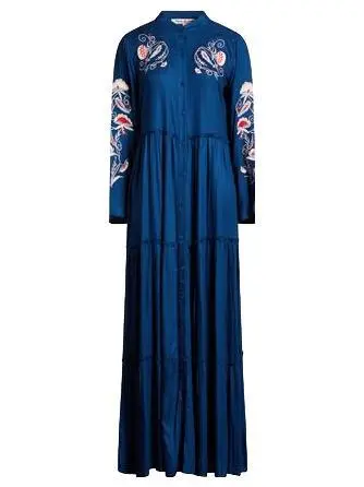 CONNOR & BLAKE Maxi Shirt Dress With Appliqués And Embroidery - Blue