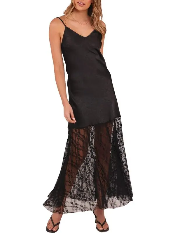 PETAL & PUP A-line Slipdress With Lace Skirt - Black