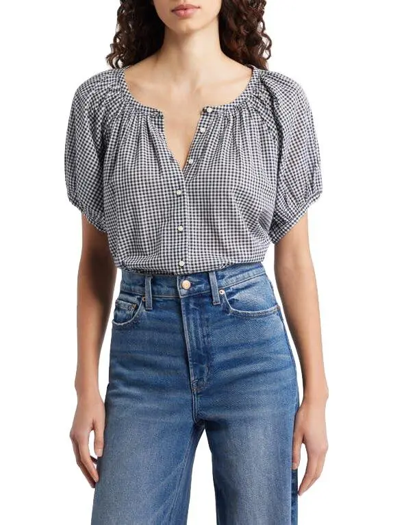 DÔEN Gingham Organic Cotton Top - Navy La Maddalena Gingham