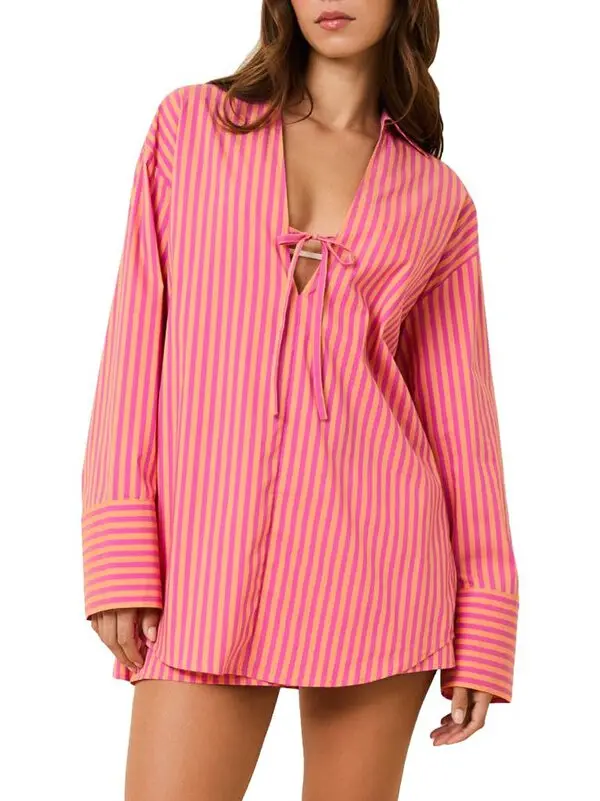 Solid & Striped The Livia Stripe Tunic Dress - Orange Soda X Paradise Pink