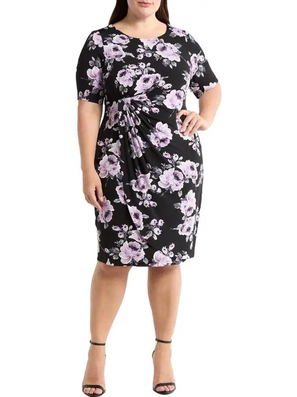 CONNECTED APPAREL Floral Mock Wrap Dress - Lilac