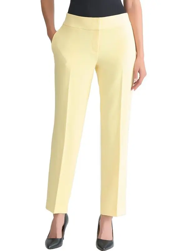 KASPER Flat Front Slim Pant - Pale Yellow