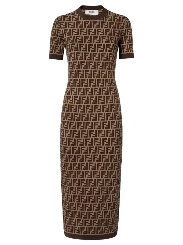 Fendi Ff Cotton Blend Dress - Brown