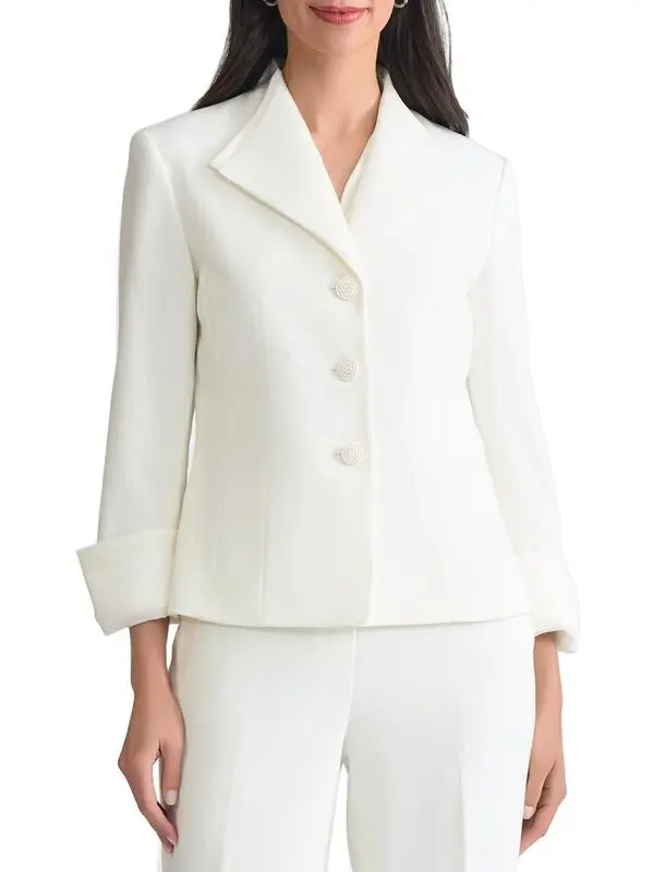 KASPER Winged Lapel Three-button Blazer - Vanilla Ice
