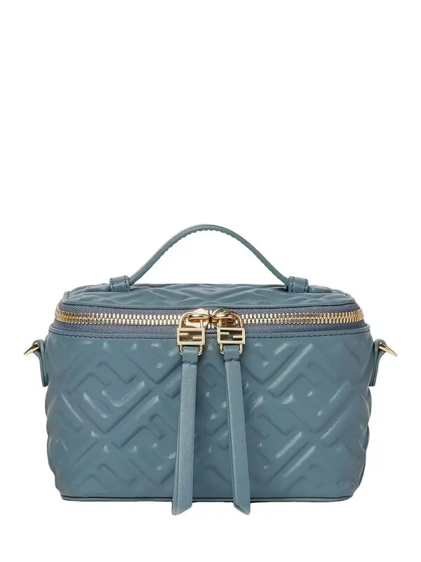 Fendi Vanity Leather Crossbody Bag With Ff Motif - Blue