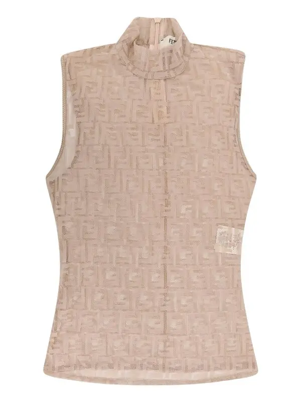 Fendi Ff Embroidered Jersey Top - Beige