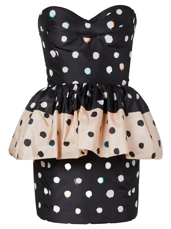 Fendi Falena Dots Taffeta Bustier Dress - Black