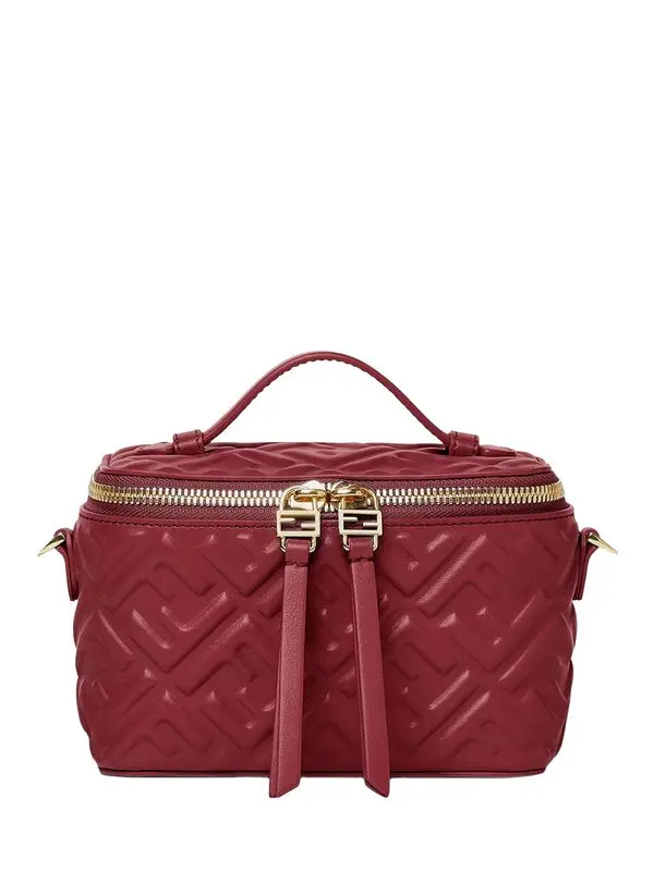 Fendi Leather Vanity Crossbody Bag With Ff Motif - Red