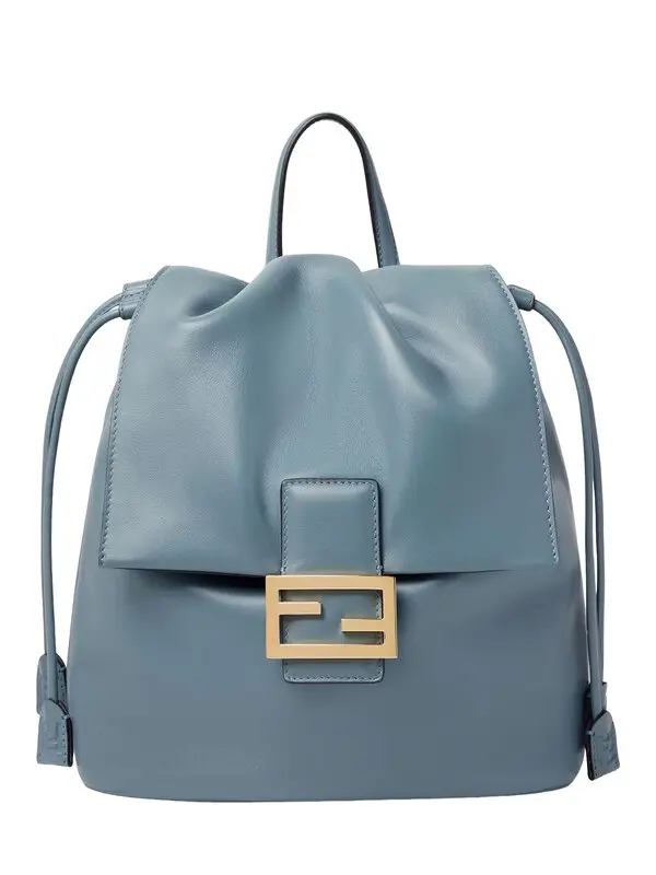 Fendi Leather Backpack With Metal Ff Logo - Blue