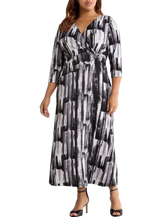 Vikki Vi Wrap Front Knit Maxi Dress - Brushstroke