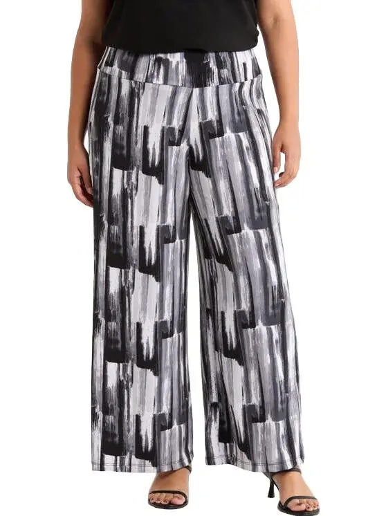 Vikki Vi Abstract Print Wide Leg Pants - Brushstroke