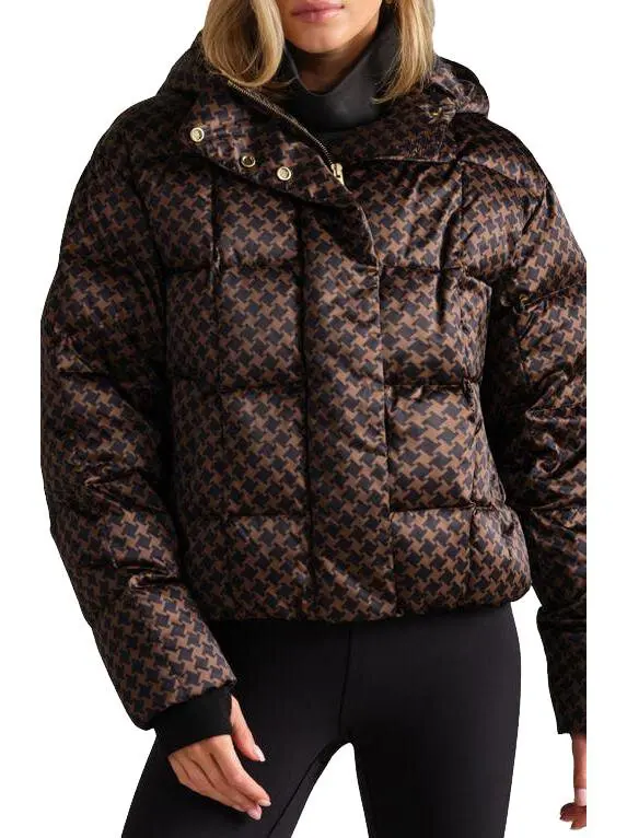 RHONE Powder Puffer Houndstooth Down Jacket - Chestnut Brown Houndstooth