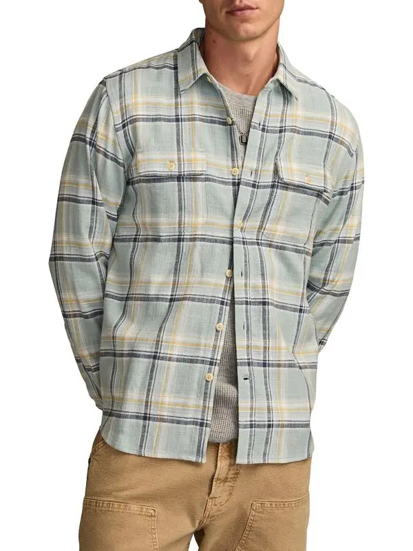 Lucky Brand Plaid Slub Utility Shirt - Sage Multi